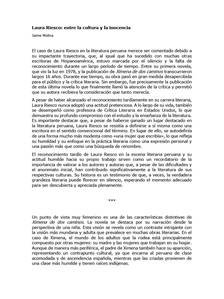 Laura Riesco: Legado Literario Peruano | PDF | Novelas