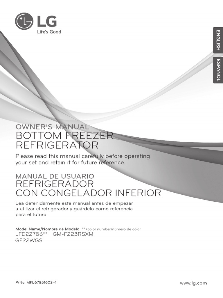 LG lfd22786st User Manual | PDF | Refrigerator | Ac Power Plugs And Sockets