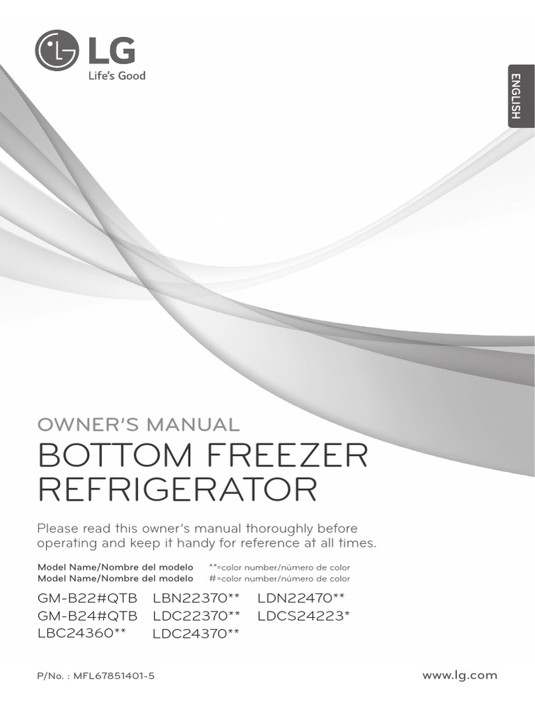 LG Bottom Freezer Refrigerator Manual | PDF | Refrigerator | Screw