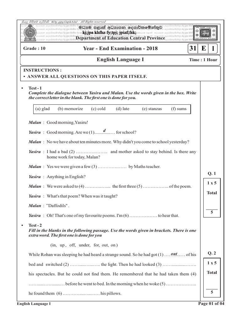 Grade 10 English 3rd Term Test Paper | PDF | Language Arts & Discipline