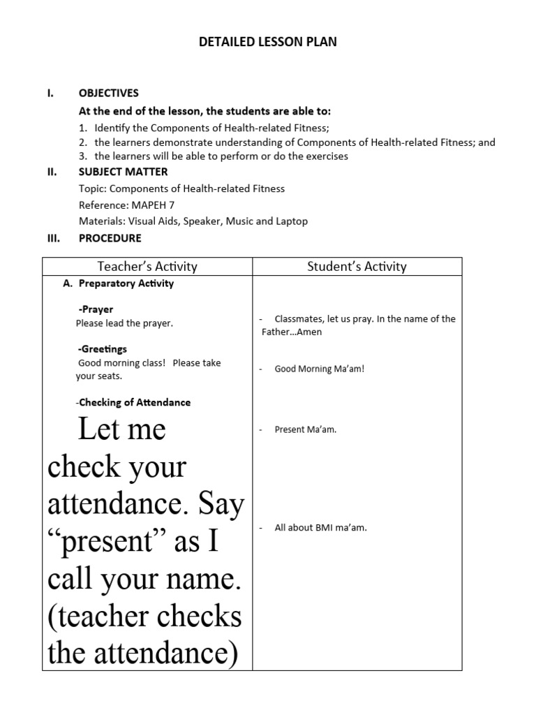 Health-Related Fitness Lesson Plan | PDF | Physical Fitness ...