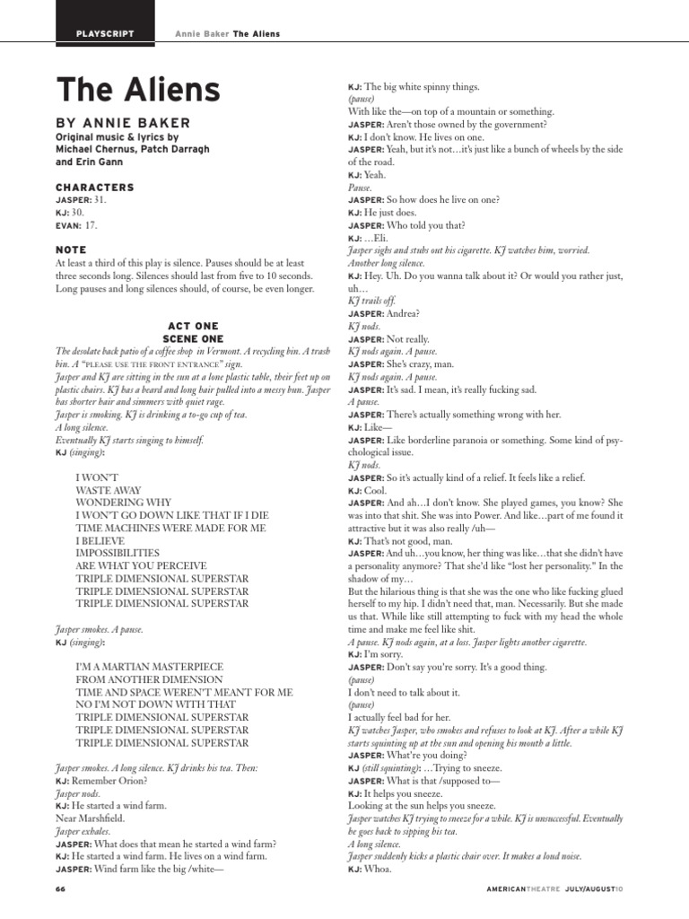 The Aliens: A Play by Annie Baker | PDF