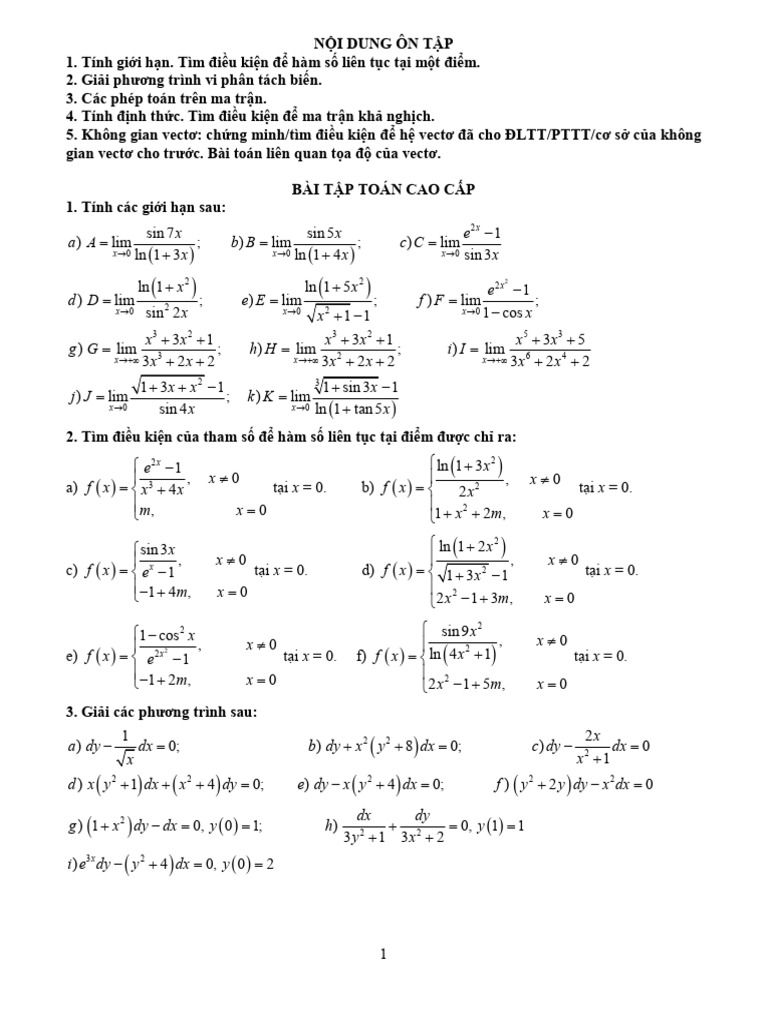 2023 - Bai Tap Tong Hop Toan Cao Cap | PDF