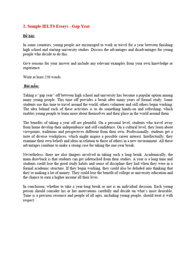 Sample IELTS Essays - Gap Year | PDF