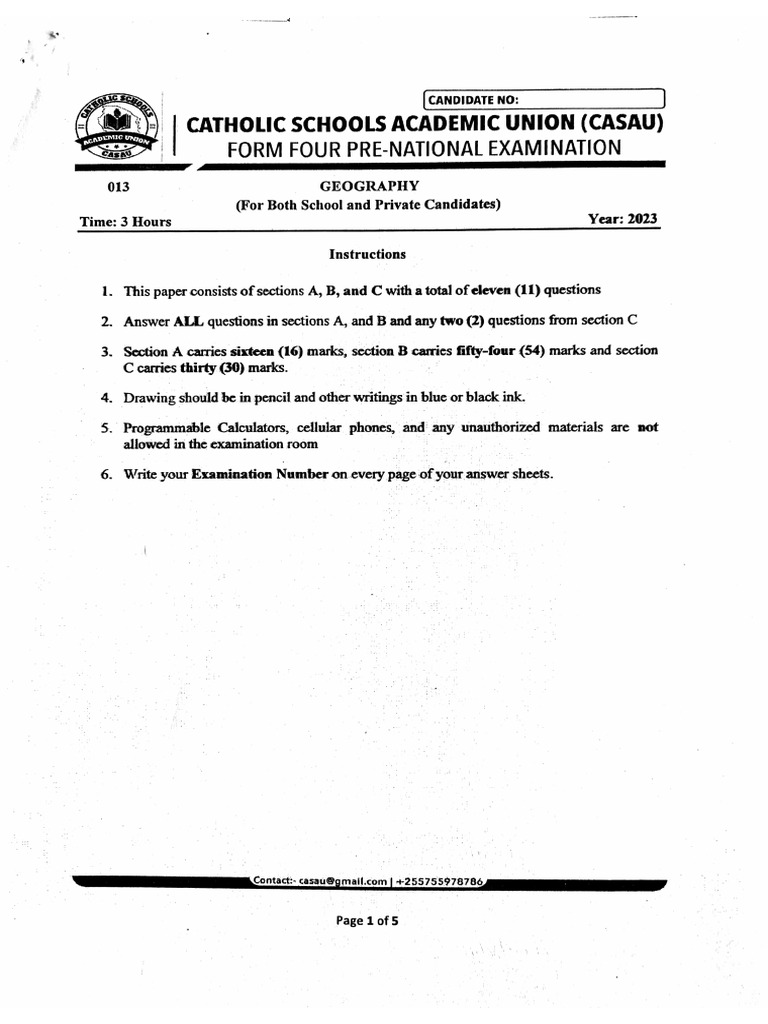 Geography - Casau Pre Csee 2023 | PDF