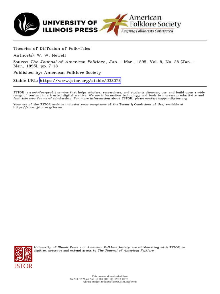 Theories of Diffusion of Folk-Tales | PDF