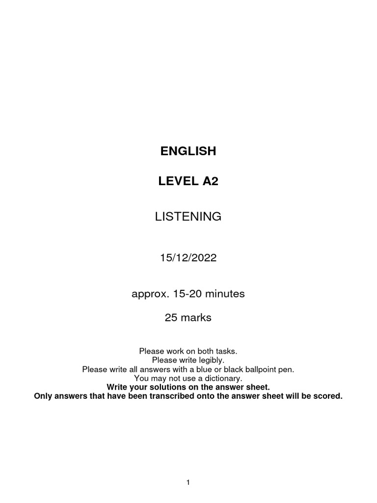 A2 Listening - Examsheet | PDF