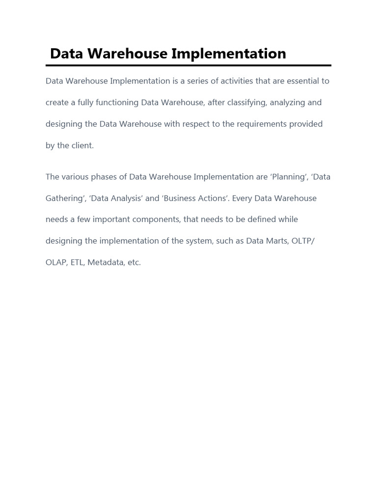 Implementation of Data Warehouse | PDF | Data Warehouse | Business