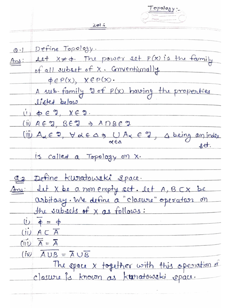 MSC Topology Previous Year Short Answer Questions | PDF