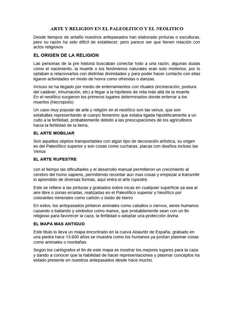 Arte y Religion en El Paleolitico y El Neolitico | PDF | Ciencias sociales