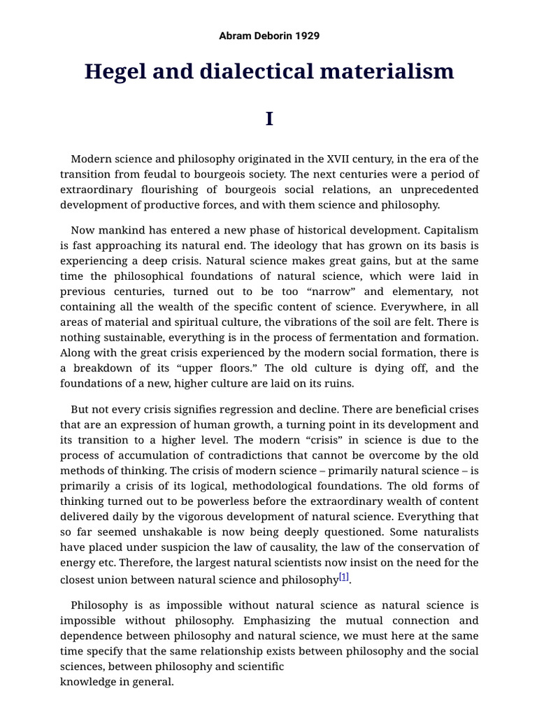 Hegel and Dialectical Materialism by Abram Deborin 1929 | PDF | Georg Wilhelm Friedrich Hegel ...