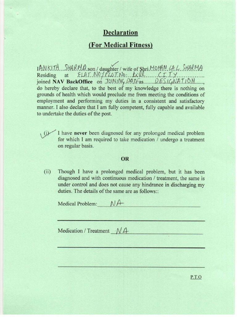 Medical Declaration - Dummy | PDF