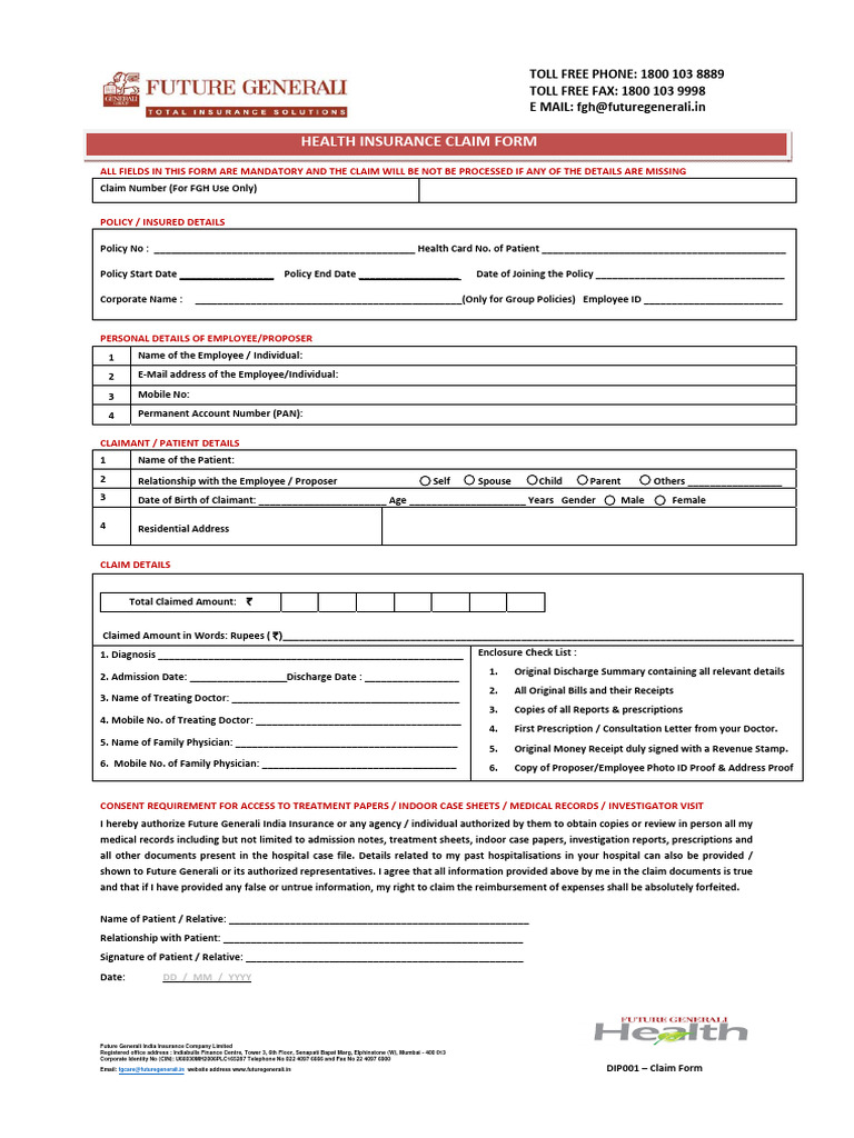 FGH Claim Form - May 2014 | PDF | Cheque | Medical Record
