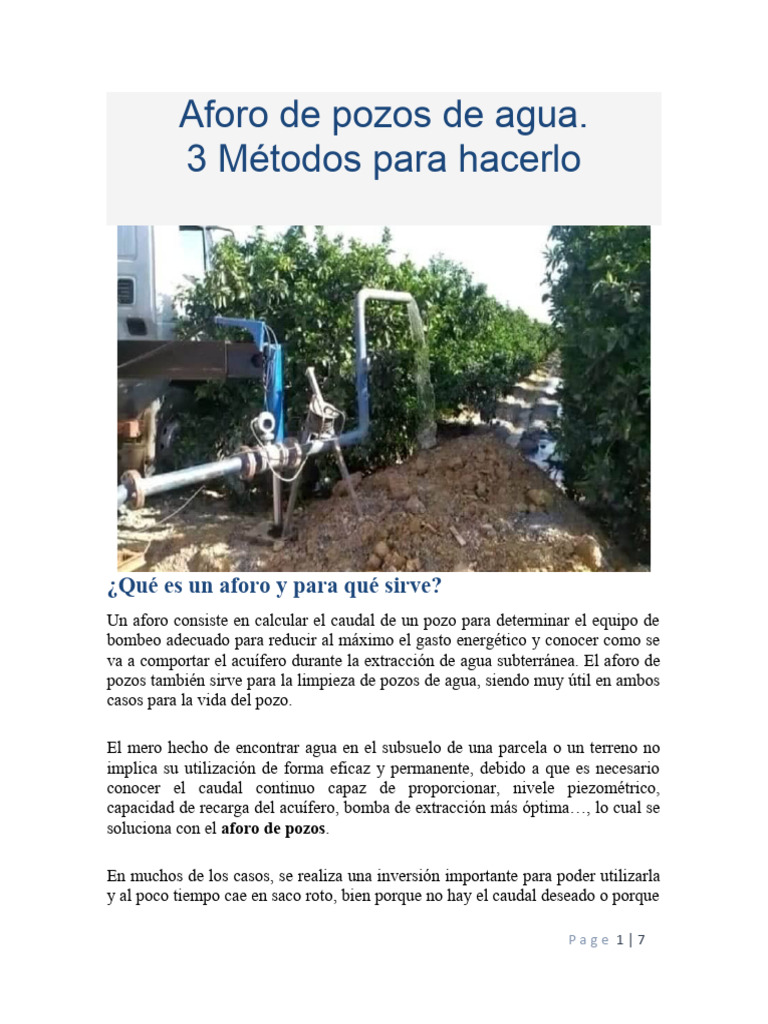 Métodos para Aforar Pozos de Agua | PDF | Agua | Agua subterránea