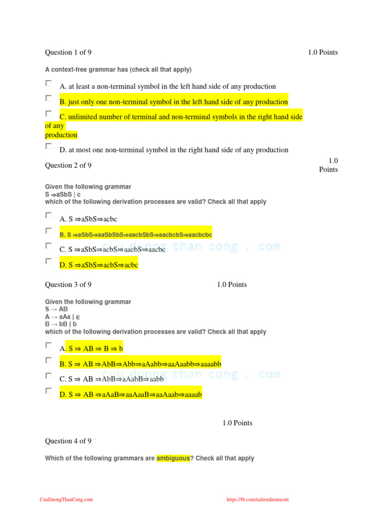 Nguyen-Ly-Ngon-Ngu-Lap-Trinh - Nguyen-Hua-Phung - Quiz - Syntax - Analysis-Sol2 ...