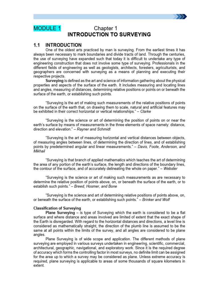 Module 1 - INTRODUCTION TO SURVEYING | PDF
