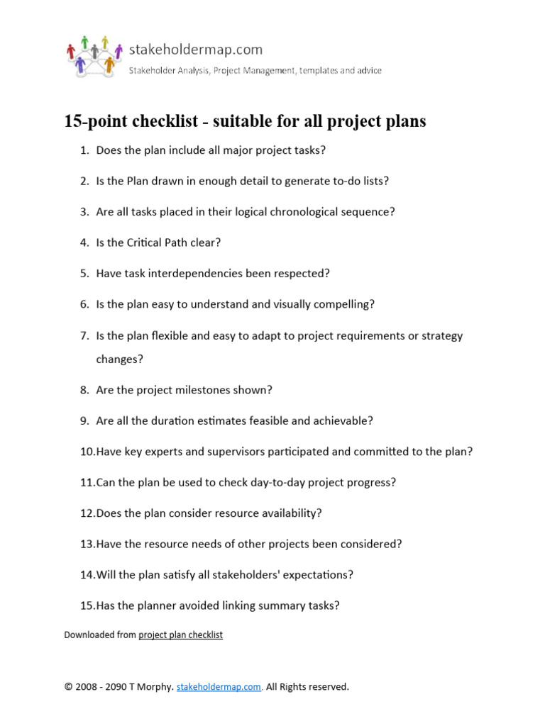 Project Plan Checklist 15 Point | PDF Project Plan Checklist 15 Point | PDF