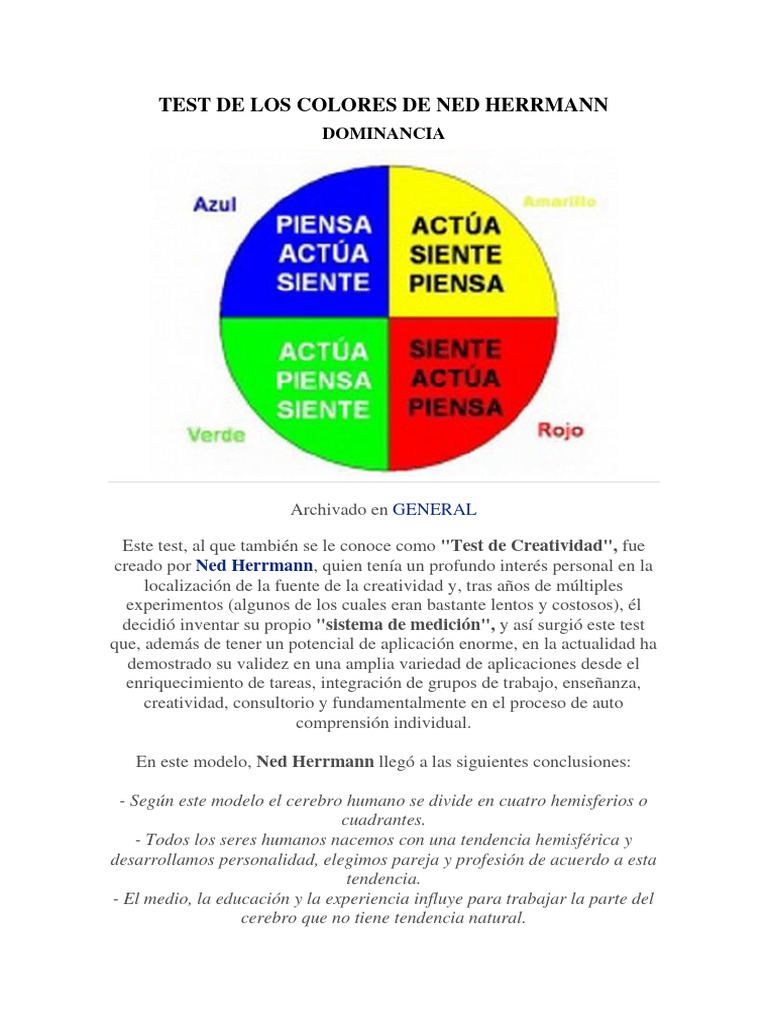 Test de Los Colores de Ned Herrmann | PDF | Hemisferio cerebral ...