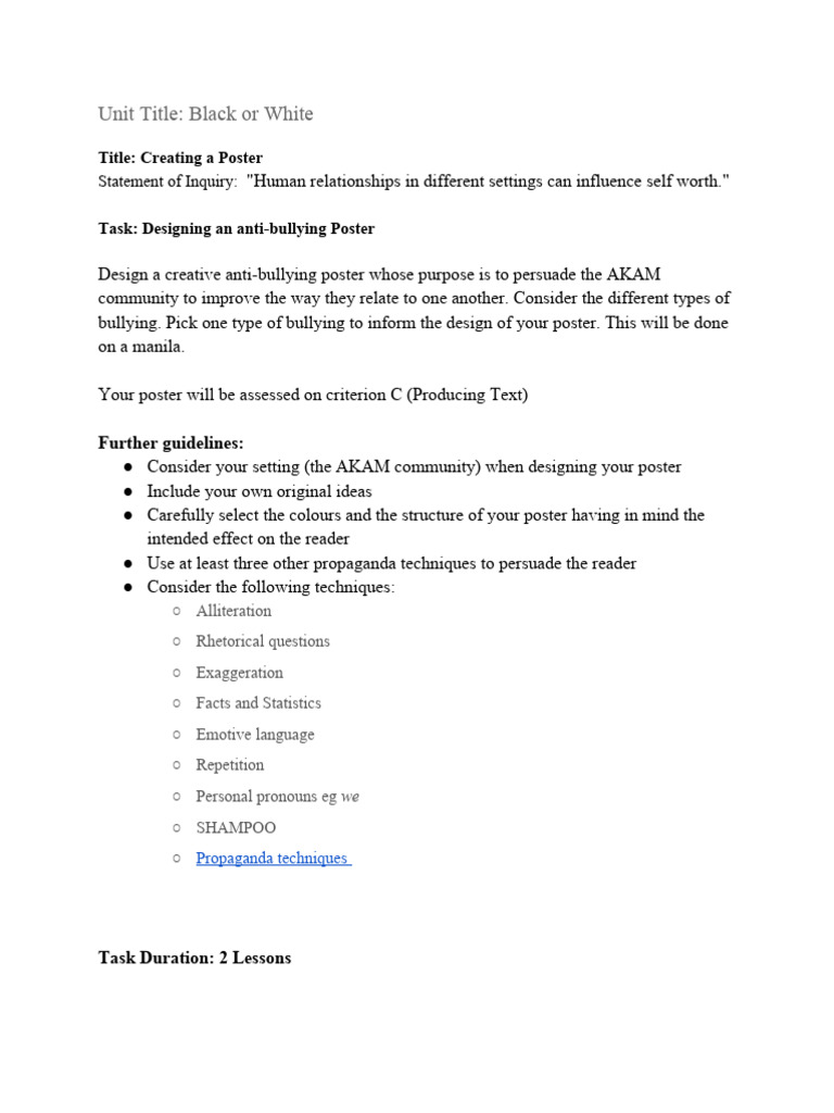 Grade 8 Formative Assessment Task - Creating A Poster 2 | PDF