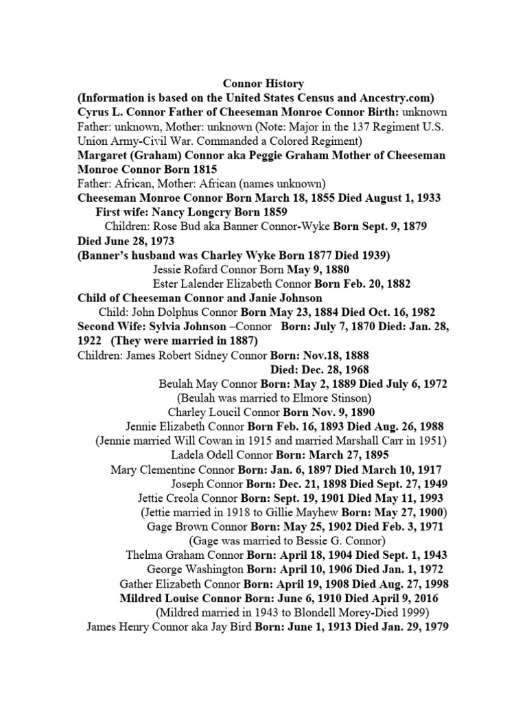 A Connor History Starting With Margaret and Cyrus L | PDF | Family ...