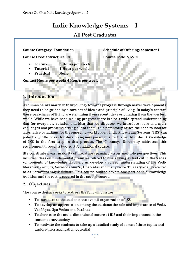 IKS-1 Course Outline | PDF | Vedas | Puranas