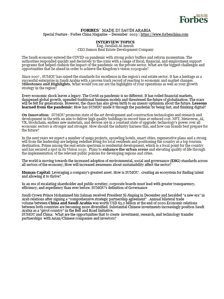 SUMOU's Vision for Saudi Real Estate 2030 | PDF | Saudi Arabia | Economies
