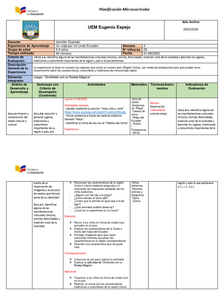 Planificación Erca - Jennifer Guamán | PDF