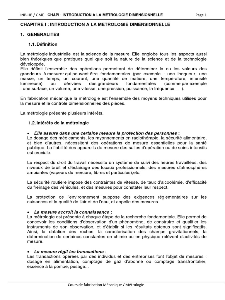 Chapitre 1 Introduction À La Métrologie | PDF | Métrologie | Science
