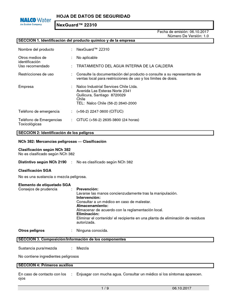 Nalco 22310 | PDF | Agua | Toxicidad