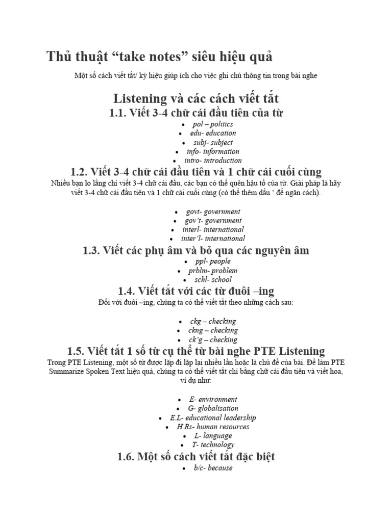 Abbreviations For Note Taking | PDF