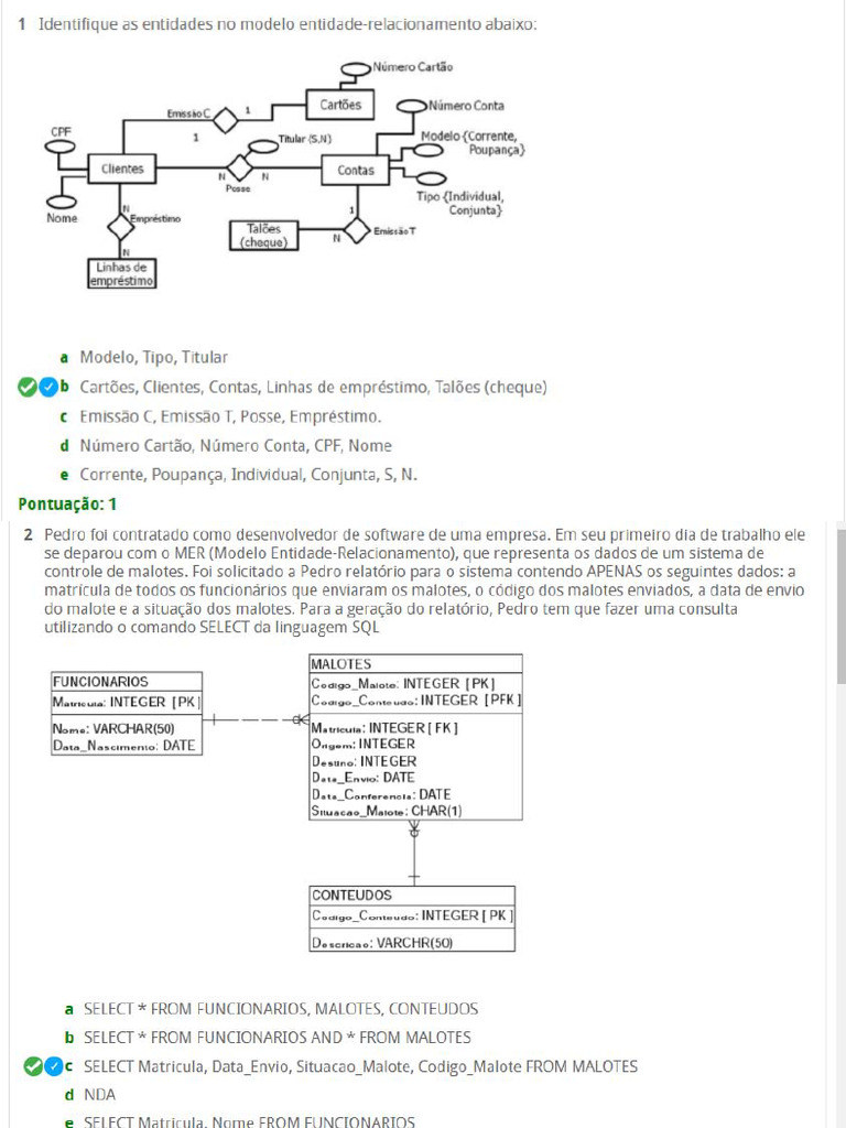 1 - Prova de Bancos de Dados (Nota 10 de 10) | PDF