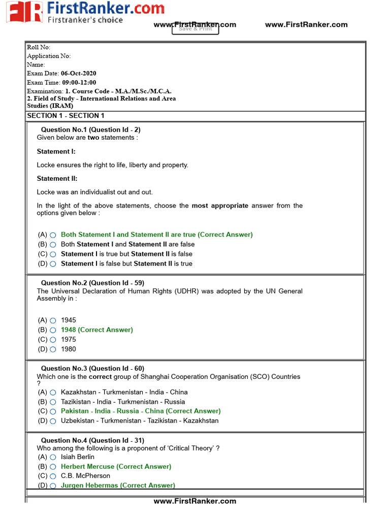 Jnu Ir QP 2020 | PDF | South Asia | Indian Subcontinent