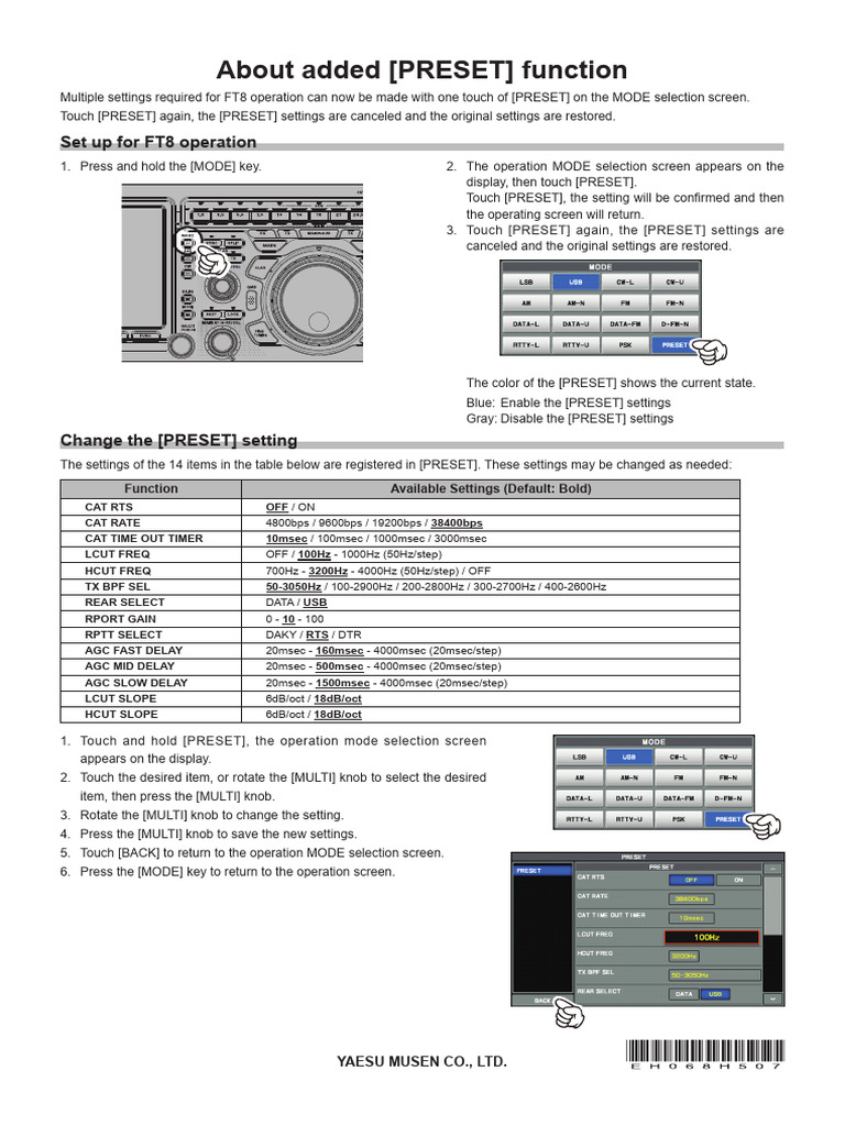 Added Preset Function Ftdx101 Eng Eh068h507 | PDF
