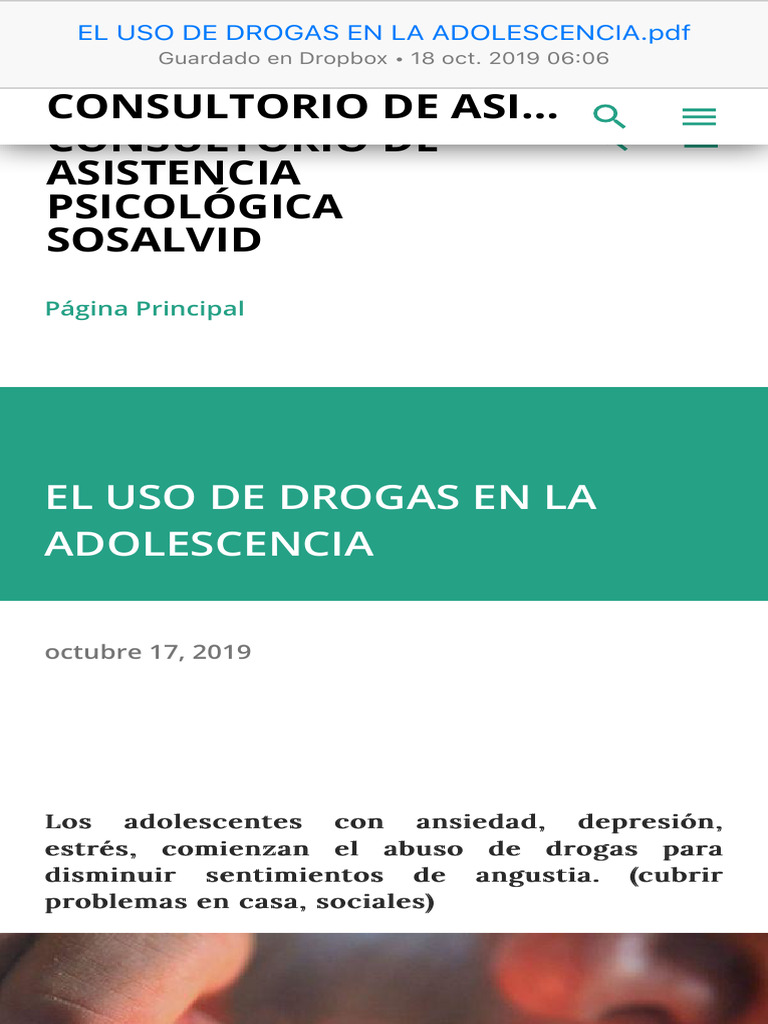 El Uso De Drogas En La Adolescencia Pdf La Dependencia De