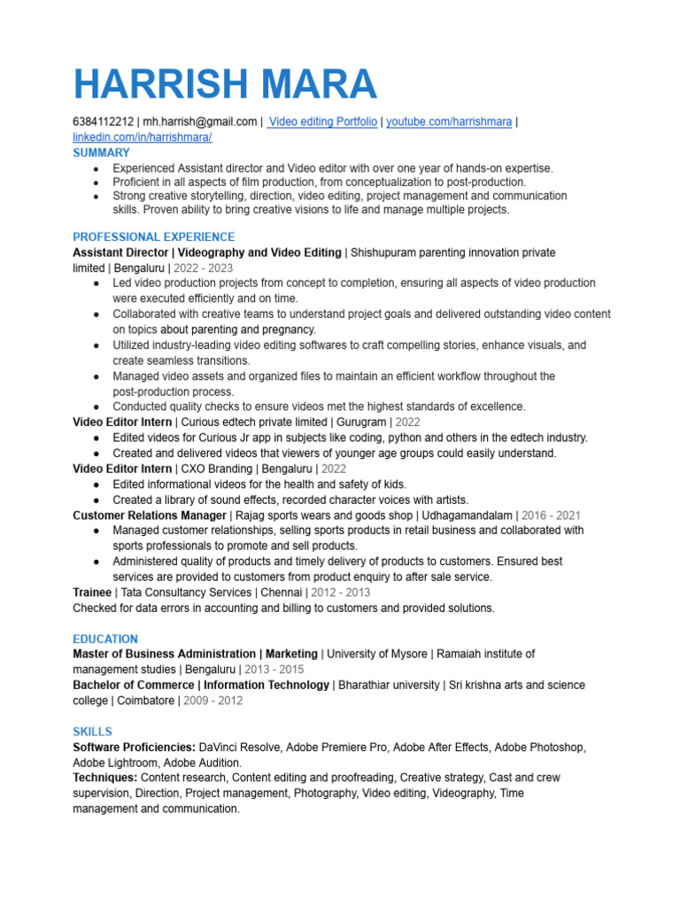 Harrish Mara Resume | PDF | Educational Technology | Editing