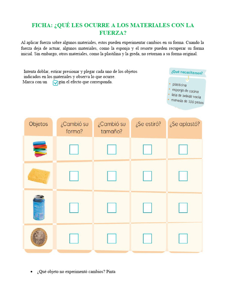 Ficha Ciencias - Materiales 2 | PDF