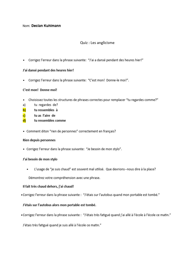Quiz sur les anglicismes en français | PDF