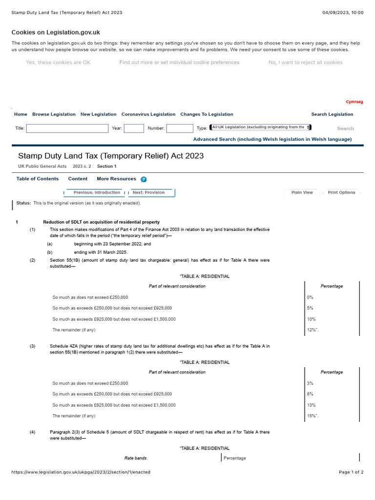 Stamp Duty Land Tax (Temporary Relief) Act 2023 | PDF