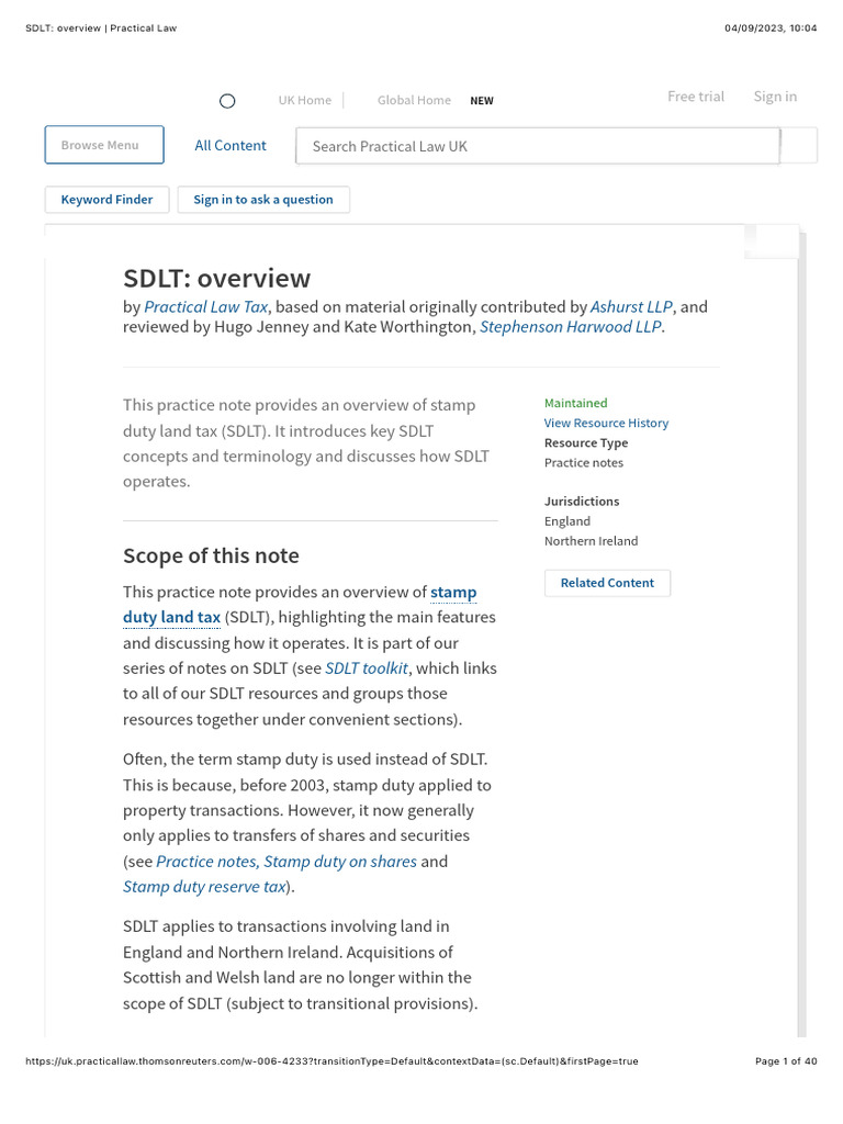 SDLT: Overview - Practical Law | PDF