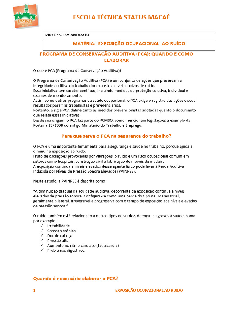 Elaboração do PCA em Ambientes Ruidosos | PDF | Perda de Audição ...