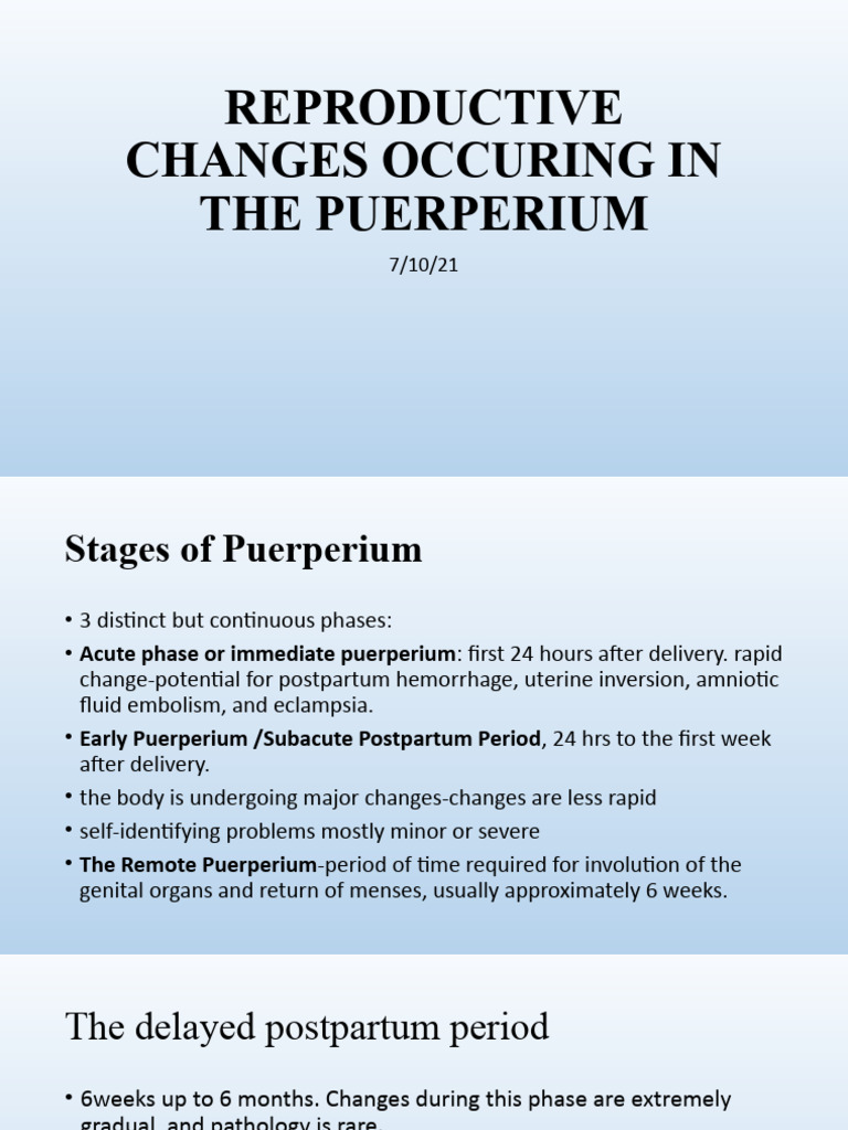 Puerperium Phases and Physiological Changes | PDF | Postpartum Period ...