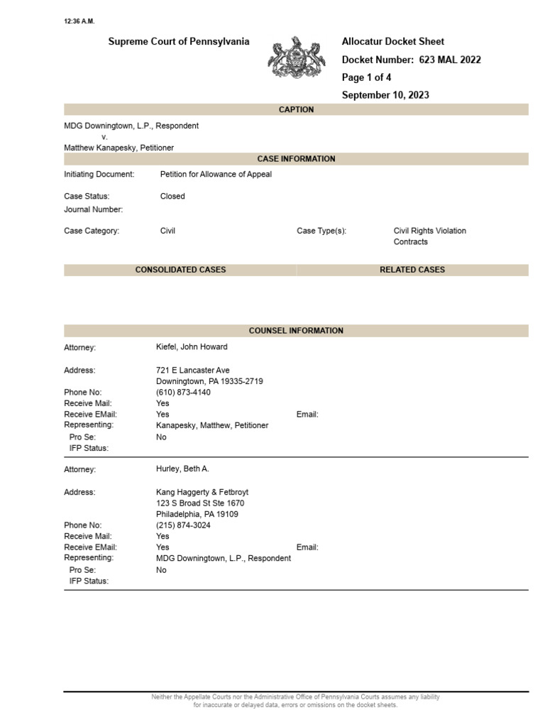 Pac Docket Sheet | PDF | Appeal | Pro Se Legal Representation In The ...