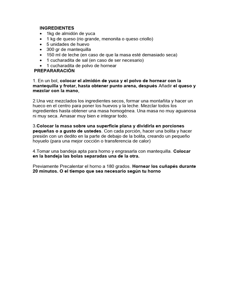 Receta de Cuñapés Caseros | PDF