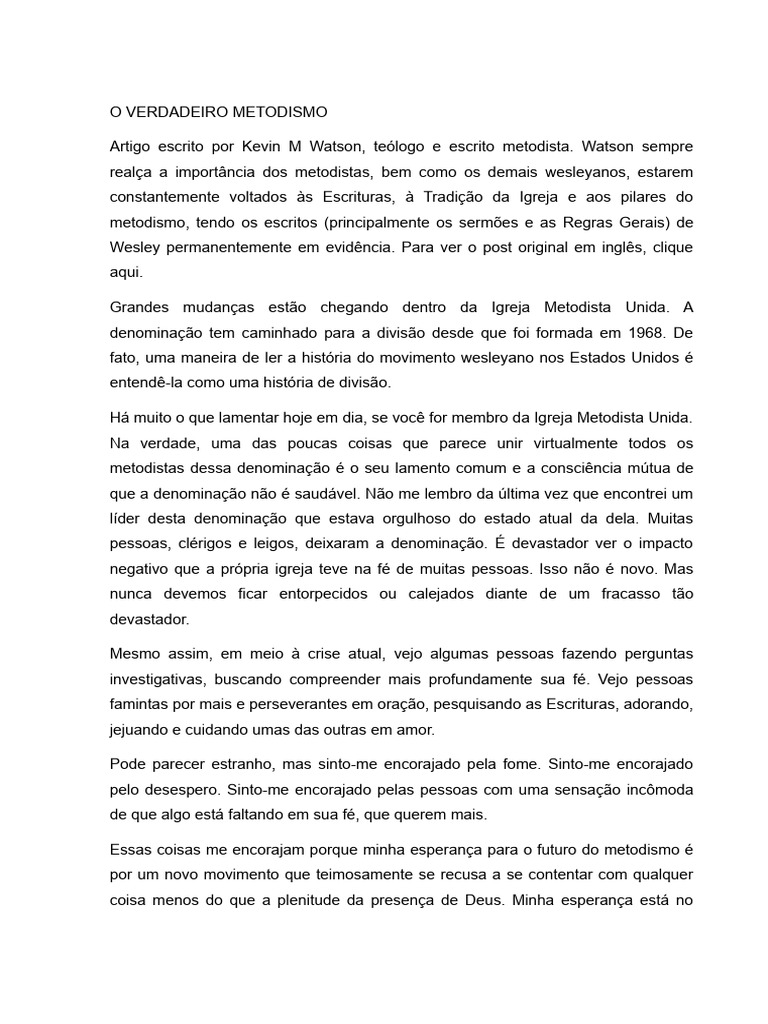 O Verdadeiro Metodismo | PDF | Fé | Jesus