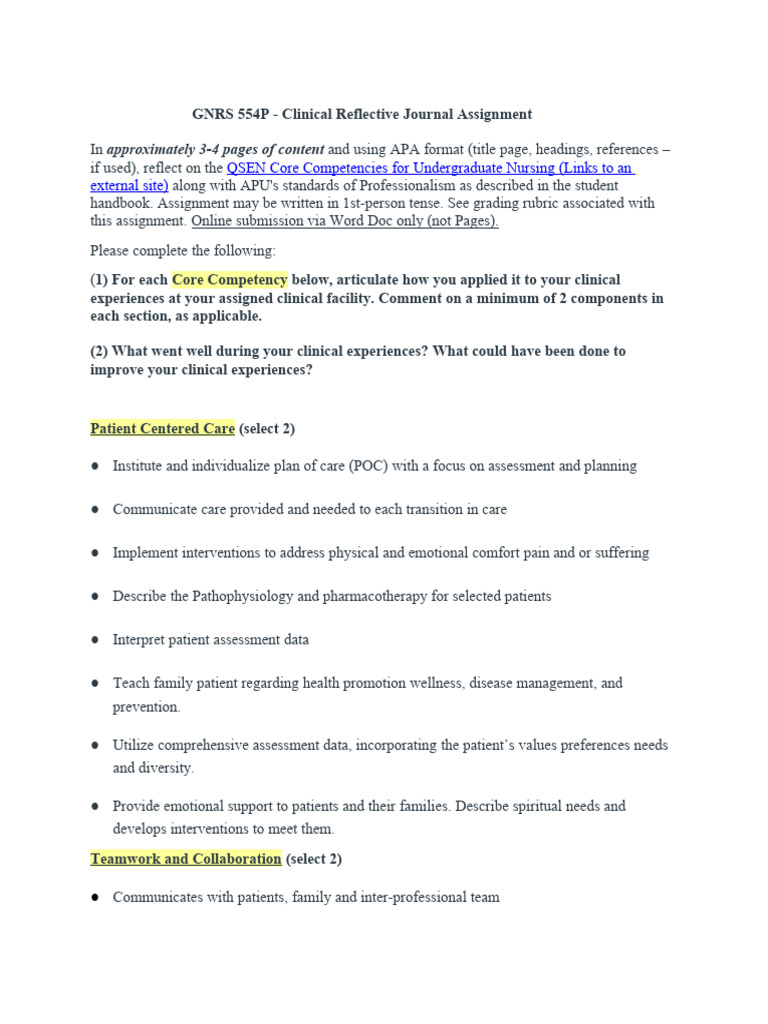 GNRS 554P Clinical Reflective Journal Assignment - 349435666 | PDF ...