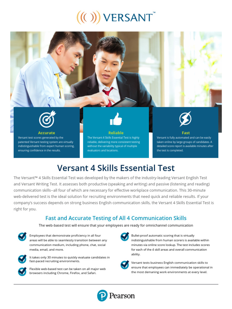 Versant 4 Skills Essential English Test Combined | Download Free PDF ...