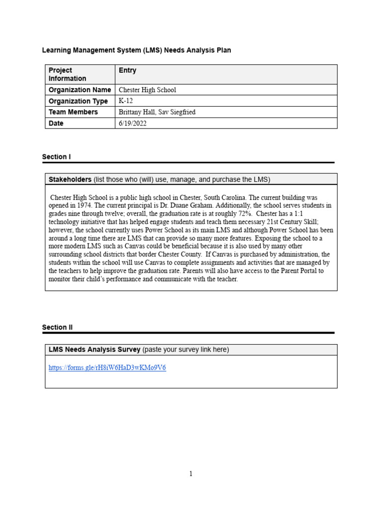 645 a2 lms needs analysis plan template | PDF | Focus Group | Computing