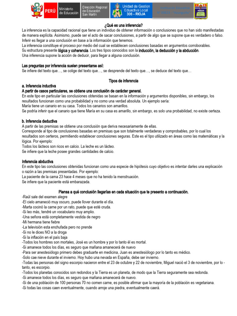 Tipos de Inferencia y su Aplicación | PDF | Inferencia | Razonamiento ...