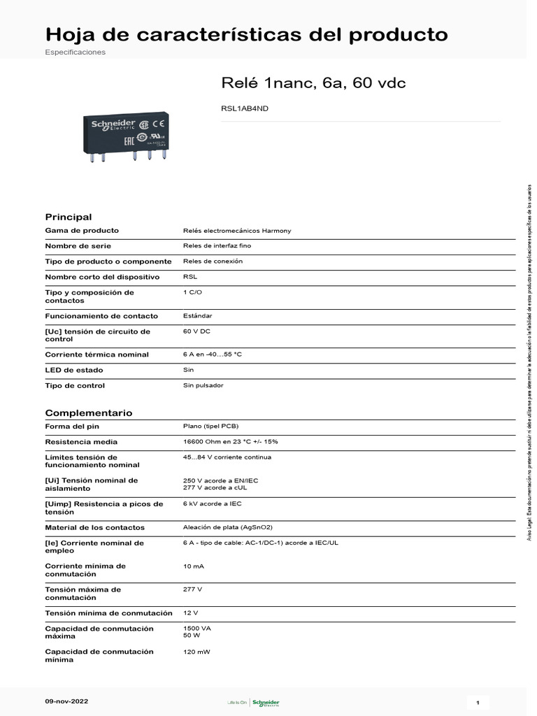 Harmony Relés Electromecánicos - RSL1AB4ND | PDF | Relé | Corriente ...