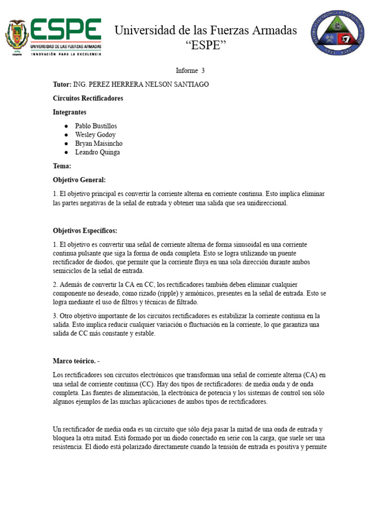 Informe de Laboratorio 3 | PDF | Rectificador | Electrónica
